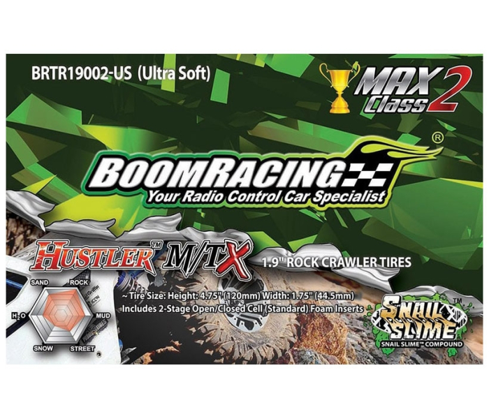 HUSTLER M/T Xtreme 1.9 MC2 Rock Crawling Tires 4.75x1.75 SNAIL SLIME ...