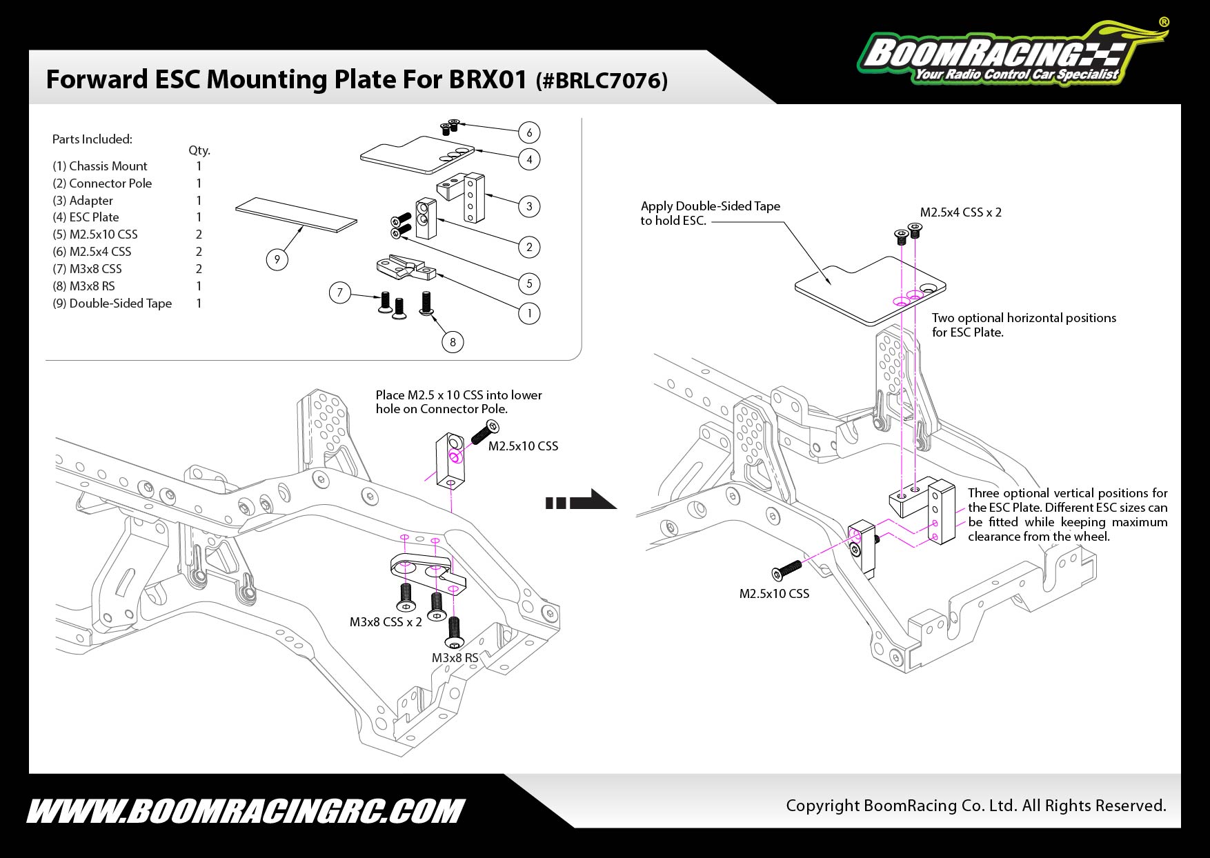 Forward ESC Mounting Plate for BRX01
